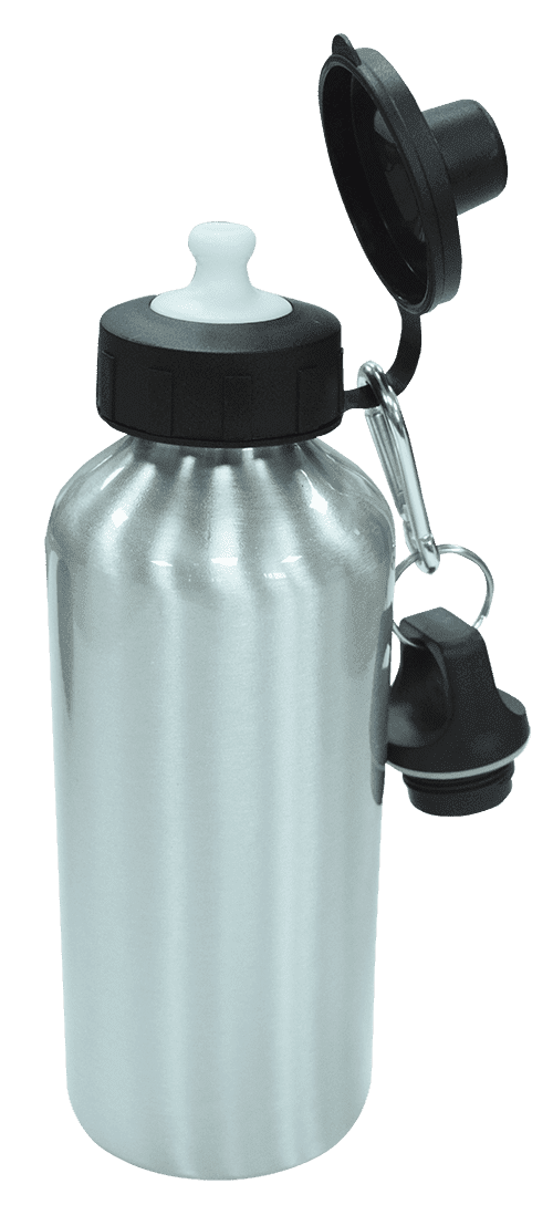 Water Bottle Silver 600ml with 2 Lids & White Box - The Magic Touch